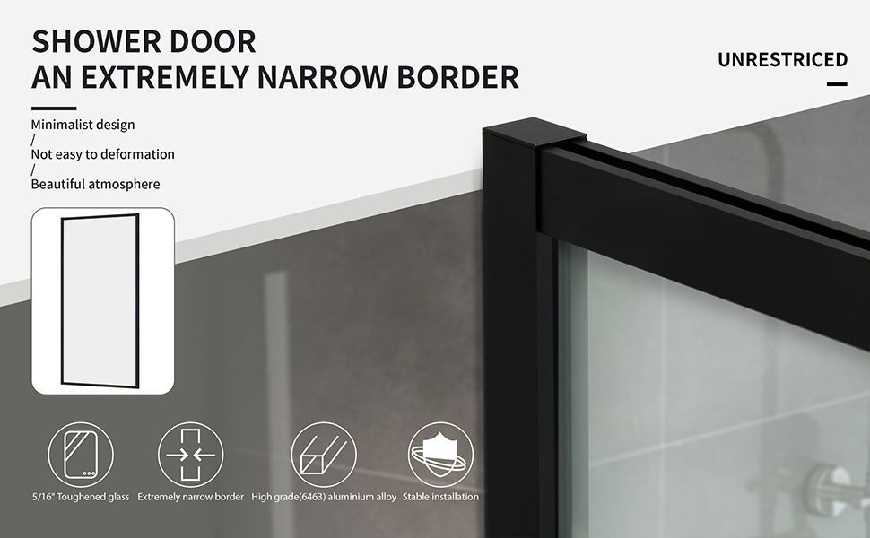 Fixed Shower Glass Door, Framed 5/16"(8mm) Tempered Glass Shower Panel 34 * 74 Inch for Walk-in ...