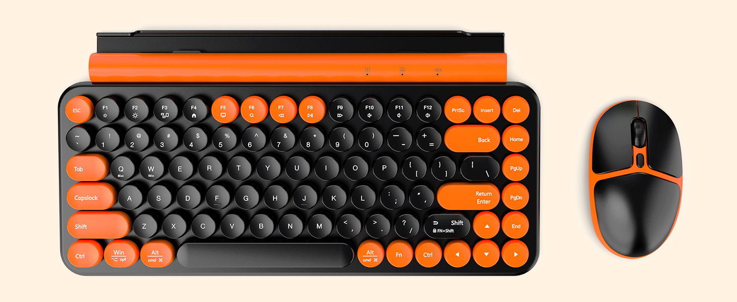 Wireless Keyboard And Mouse Combo Soueto Retro Round Keycap Typewriter Keyboard