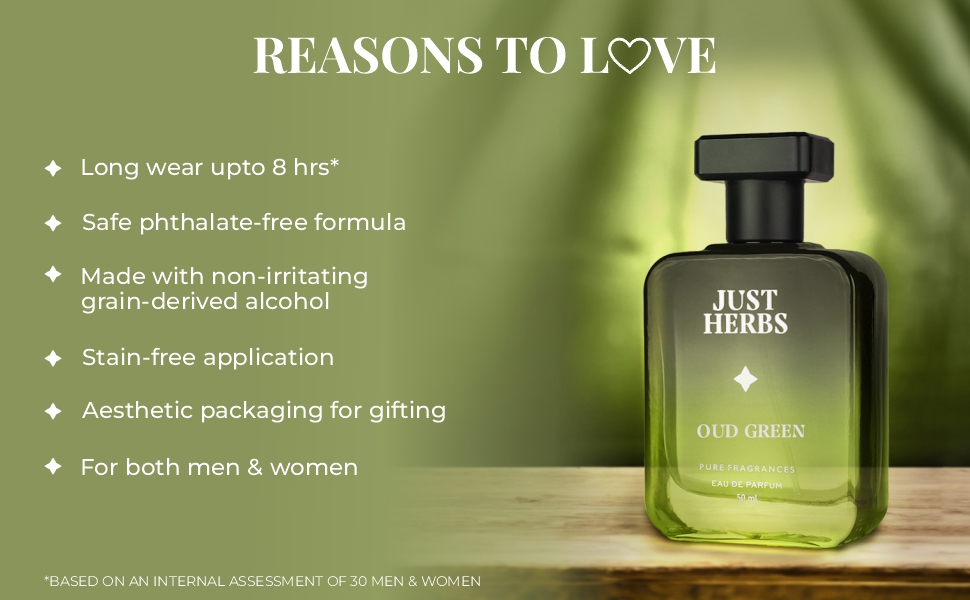 Just Herbs Intense Oud Green EDP Perfume Spray for Men Long Lasting Fragrance - 50 ml : Amazon.in