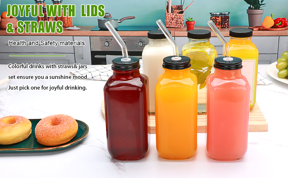 Amazon.com: Woaiwo-q 12 Pack 16oz Glass Juice Bottles with Lids, Reusable Juice Containers ...