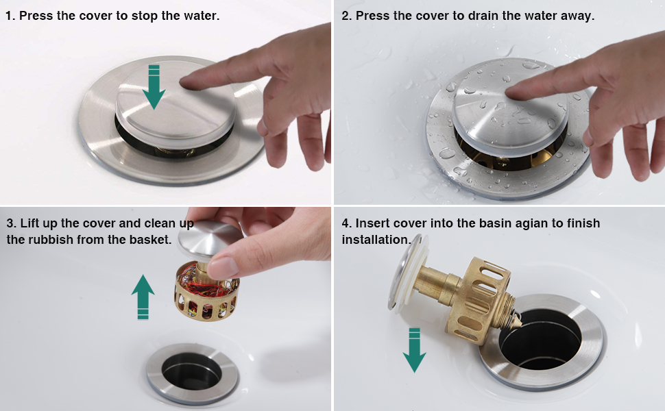 Matel Pop Up Drain Stopper with Overflow for Bathroom Sink, Brushed ...