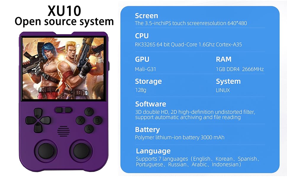 Amazon.com: TKXOX XU10 Retro Handheld Game Consoles, 3.5 inch IPS Screen, 128G Card Pre-Loaded ...