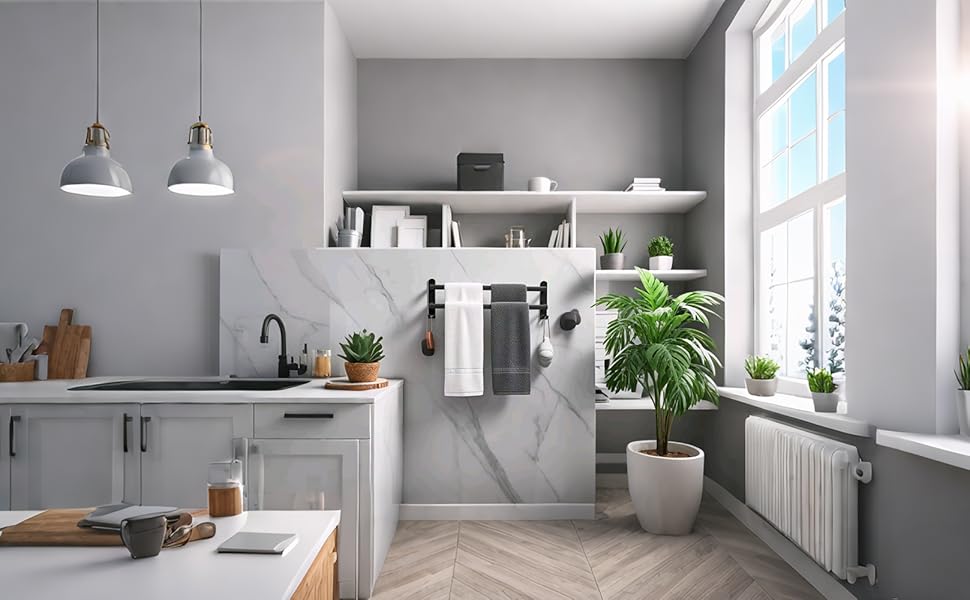 Badezimmer Handtuchhalter, Handtuchregal Schwarz Matt Handtuchstange mit Handtuchhaltern und ...