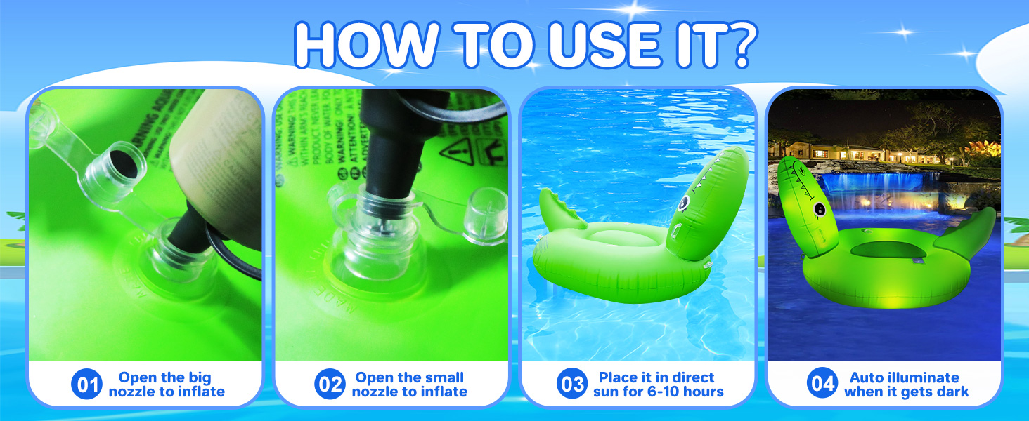 Amazon.com: Ciavca Inflatable Pool Floats Adult with Lights, Solar ...