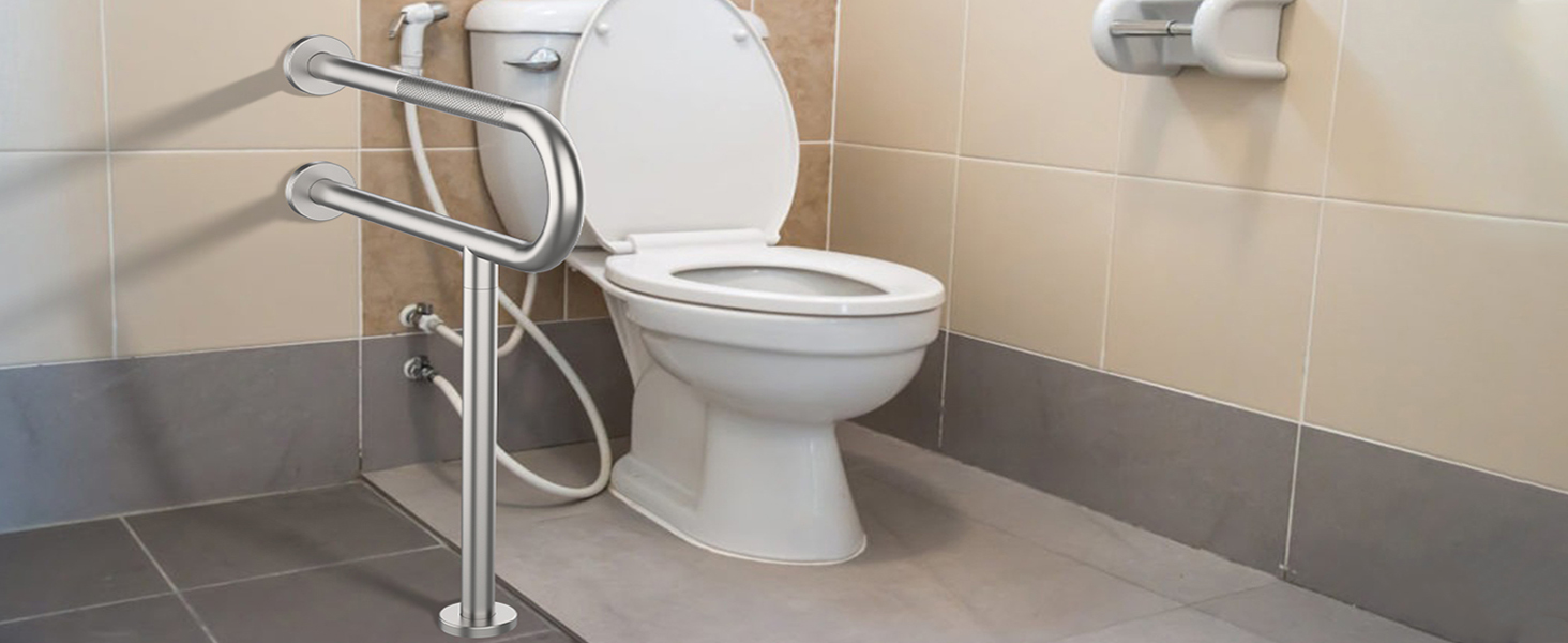 Amazon.com: Toilet Grab Bar 31.3 Inch, YuanDe Wall to Floor Brushed Nickel Bathroom Safety Bar w ...