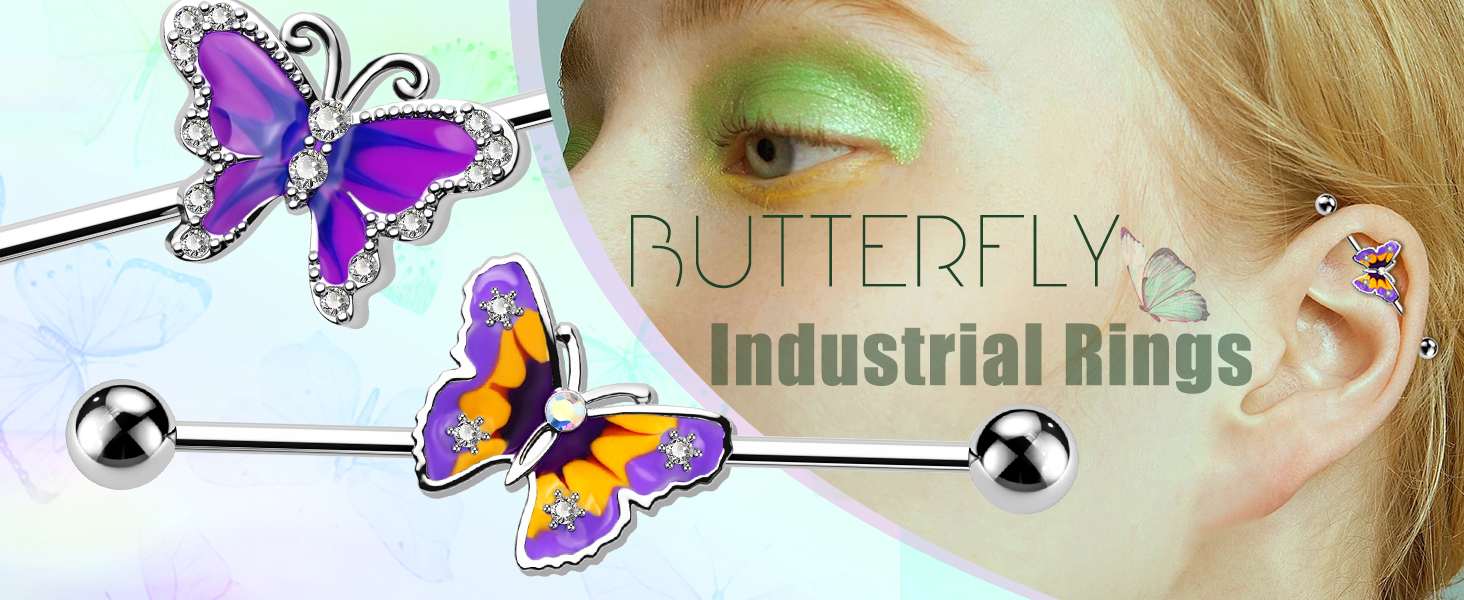 Jewseen 14G Industrial Barbells Butterfly Cartilage Earrings Stainless Steel Cartilage Earrings ...