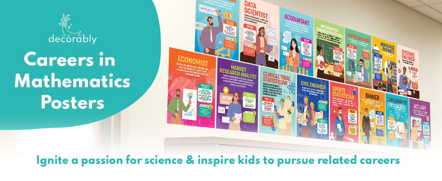 Amazon.com: Decorably 15 Math Careers Posters for Classroom, 11x14in ...