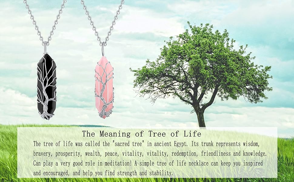 XIANNVXI Tree of Life Wire Wrapped Crystal Point Pendant Necklace Reiki Healing Crystal Stone ...