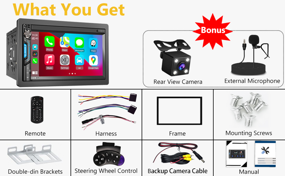 Amazon.com: Double Din Car Stereo with Bluetooth - AKAMATE 7” Mechless Car Audio Receiver ...