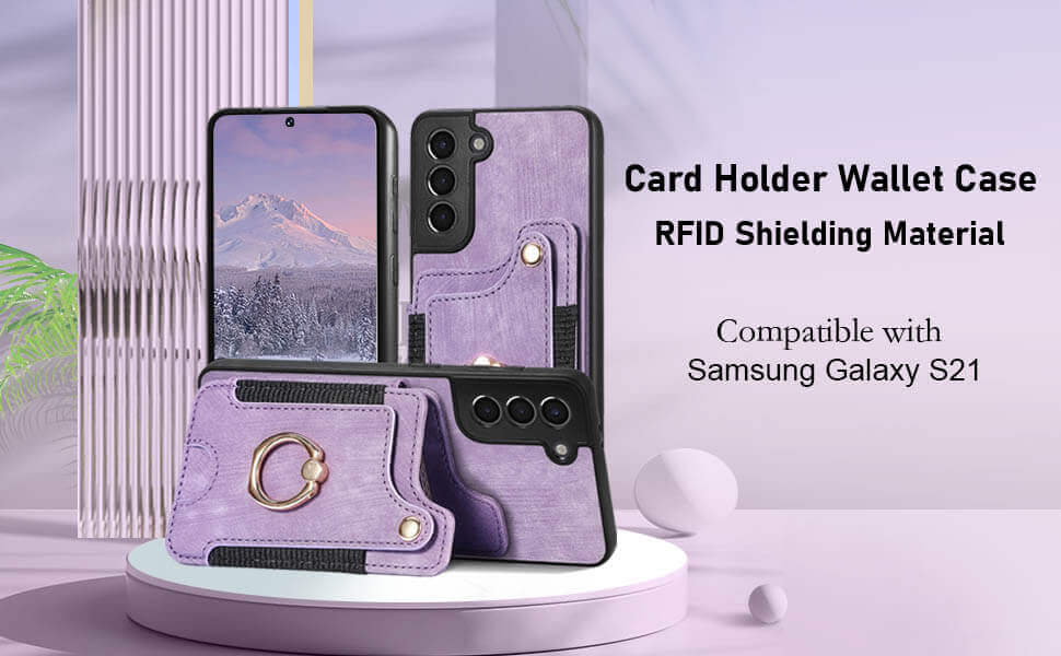 Amazon.com: S21 Case,Card Holder Wallet for Samsung Galaxy S21 Case,Ring Holder Stand,RFID ...