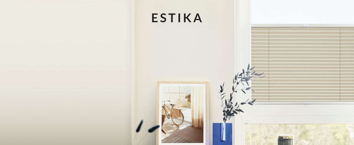 Estika® Pleated Blind, No Drilling Required, 40 cm, Width 50 cm, Beige, Metal Bracket, No ...