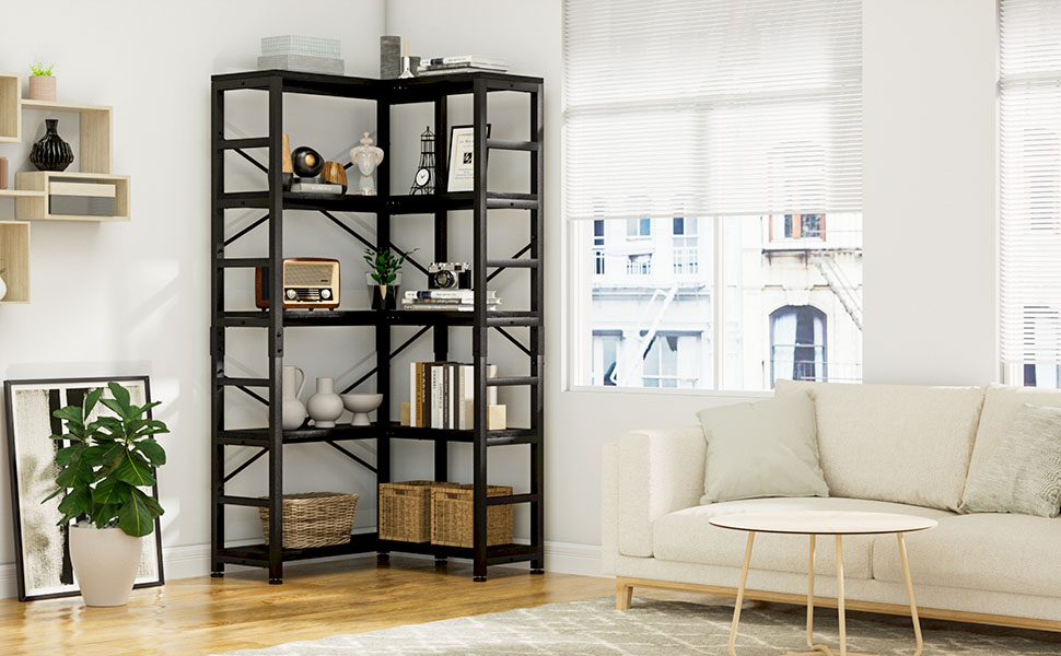 NUMENN 5 Tier Corner Bookshelf, Modern Corner Bookcase, Large Open Shelf Bookcase, Tall ...