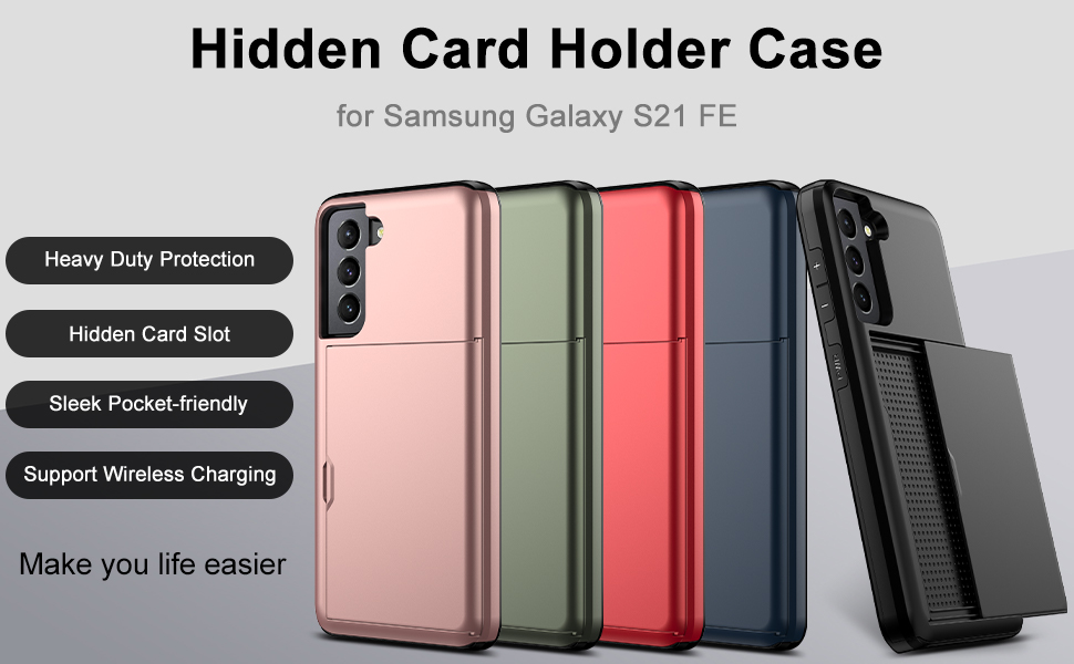 Amazon.com: Nvollnoe for Samsung S21 FE Case with Card Holder Dual Layer Heavy Duty Protective ...