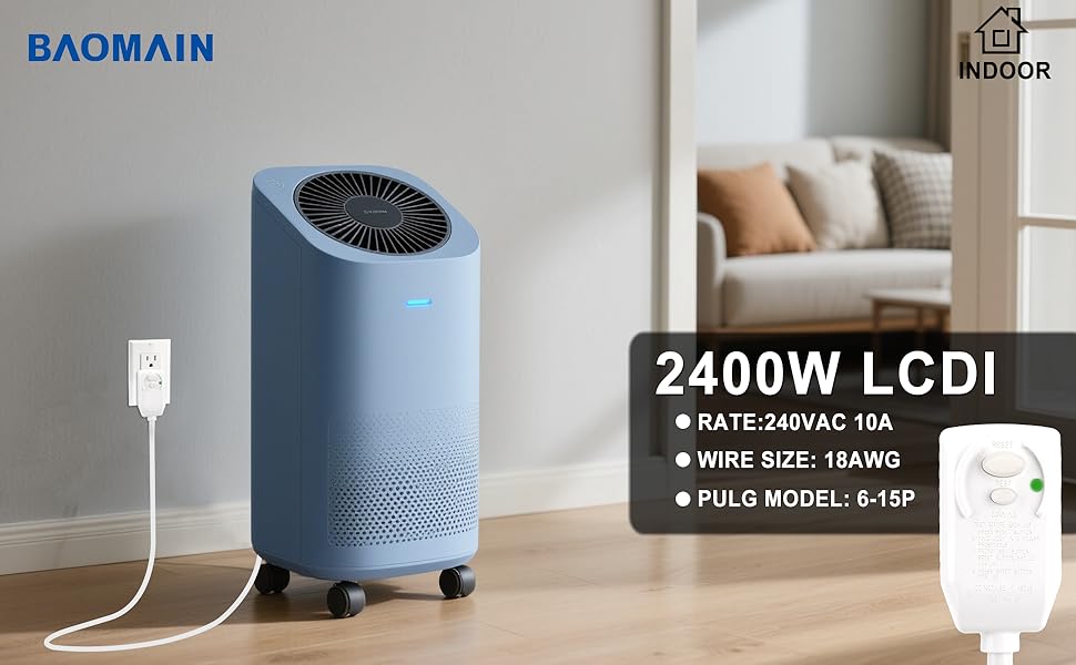 Baomain 7.5Ft LCDI AC Power Cord 240V 10A 2400W, NEMA 6-15P Plug, UL Listed White - Amazon.com