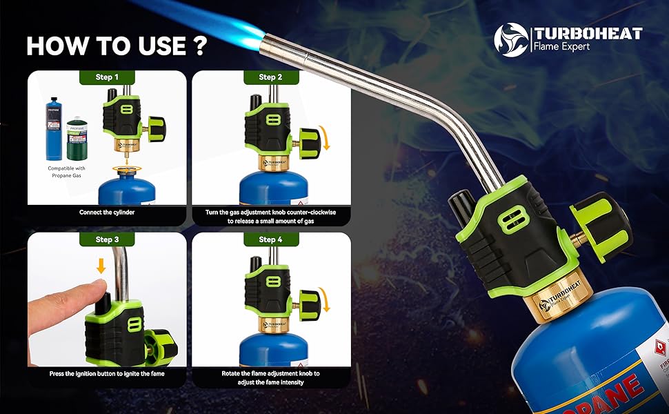 Turboheat Propane Torch Head With Igniter Upgrade Longer Tube Mini Mapp Map Gas Torch Gun Fuel