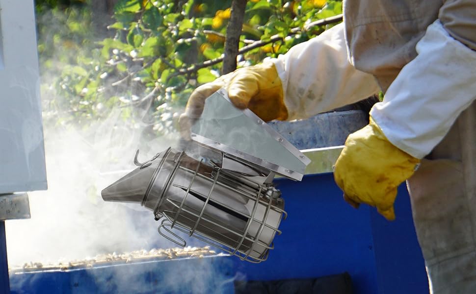 Amazon.com : HE DAO Stainless Steel Bee Hive Smoker with Heat Shield bee Smoker Beekeeping ...