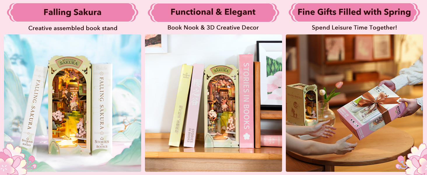 Amazon.com: Rowood Book Nook Kits for Adults,3D Wooden Puzzle Bookend,Bookshelf Decor Insert ...