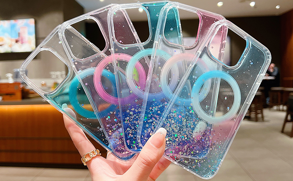 Amazon.com: Casus Magnetic Clear Glitter Designed for iPhone 14 Pro Max Case Wrist Strap Bling ...