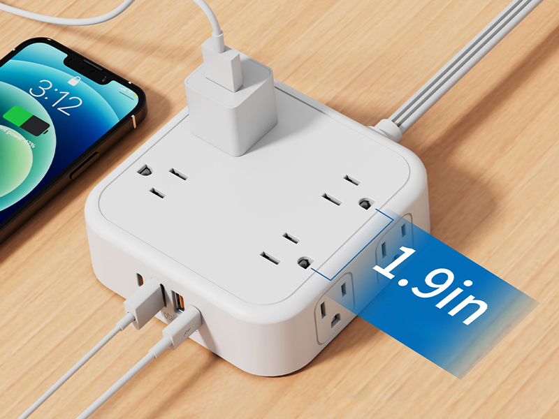 RUBOQE 12 en 1 Regleta Multicontacto USB C, Extension Electrica Plana con 8 Salidas CA y 4 USB(2 ...