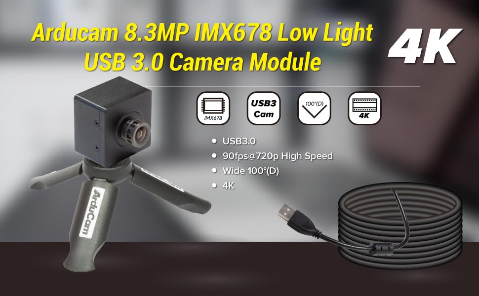 Amazon.com: Arducam USB 3.0 Camera, 8.3MP 90fps@720p High-Speed USB Camera Module, 4K IMX678 Low ...