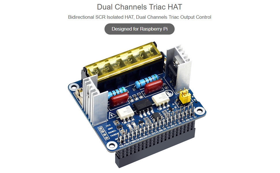 Amazon.com: Waveshare Dual Channels Bidirectional Triac HAT for Raspberry Pi Integrated MCU with ...