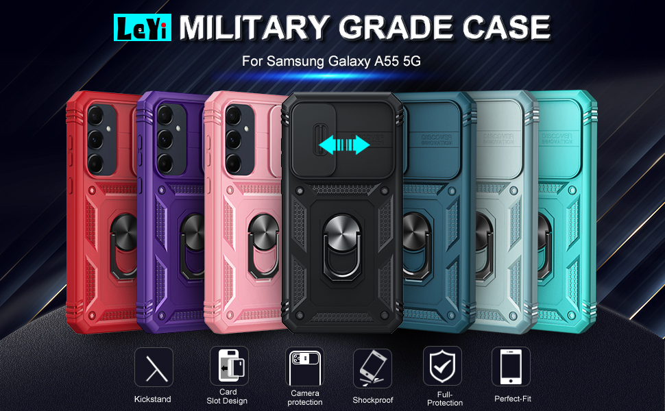 LeYi for Samsung Galaxy A55 5G Case with Camera Cover Slider, Full Body Armour Shockproof Phone ...