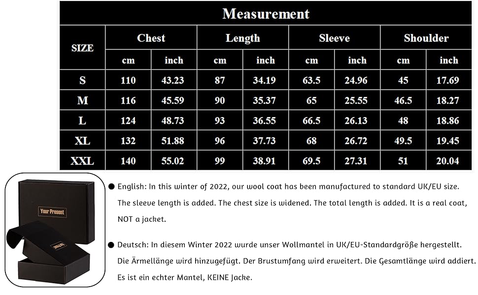 KTWOLEN Heren wollen jas trenchcoat lange zakelijke wollen jas casual gewatteerde jas winter ...