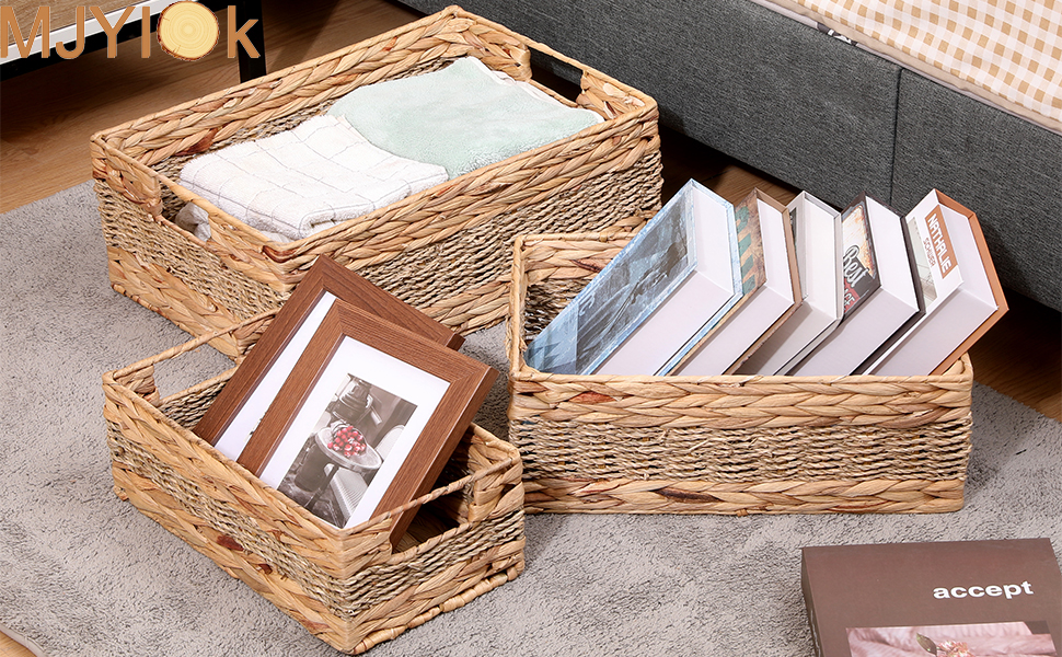 Amazon.com: Handwoven Storage Baskets Rectangular Storage Bins,Seagrass ...