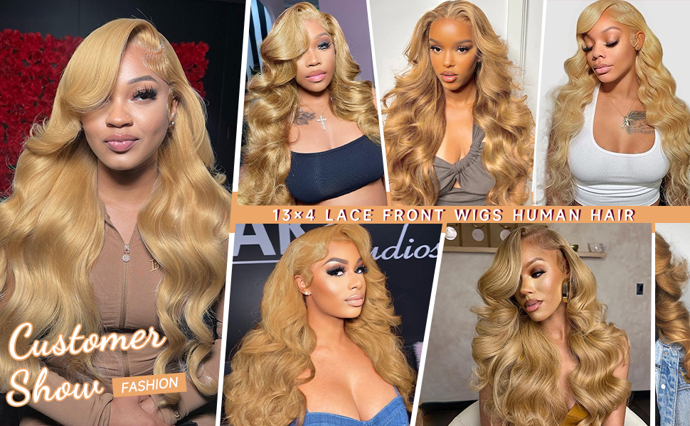 Amazon.com : Honey Blonde Lace Front Wig Human Hair - 200% Density Honey Blonde Brazilian Lace ...