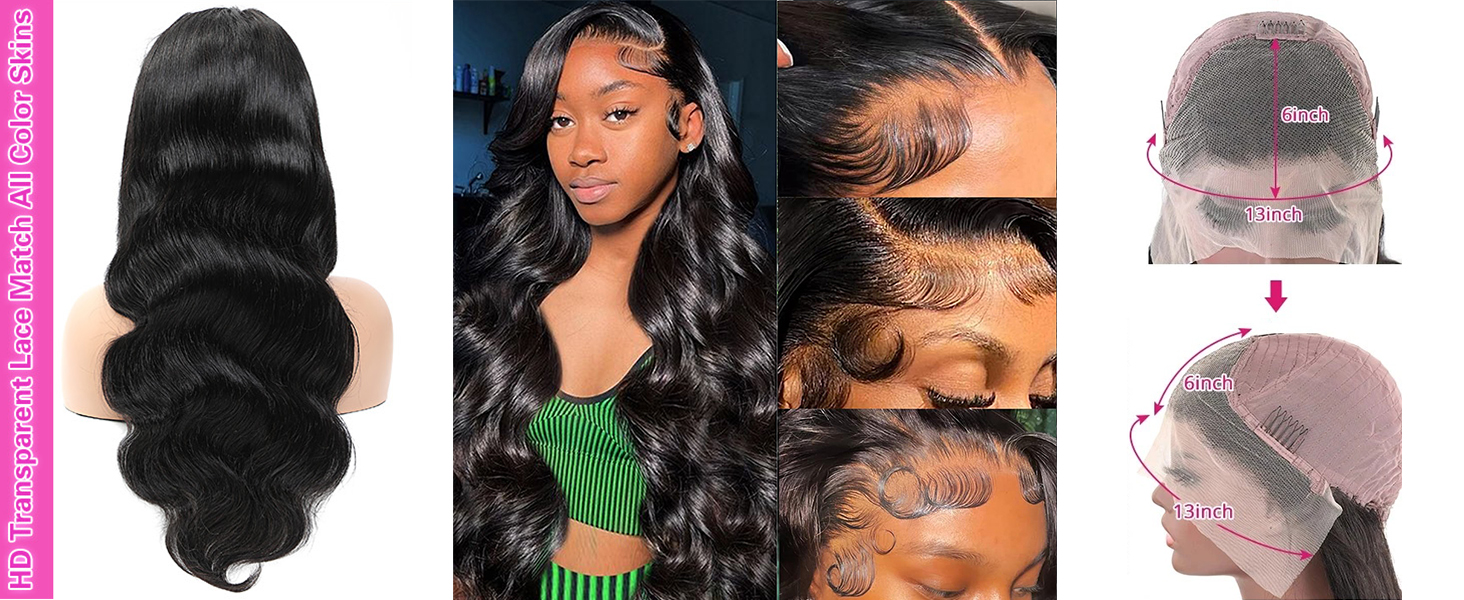 Amazon.com : Drosuud 30 Inch 13X6 Lace Front Wigs Human Hair 200% Density Body Wave HD Lace ...