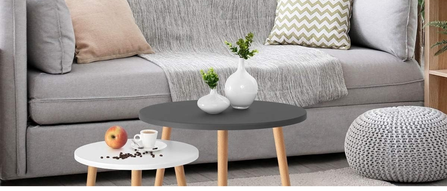 GOLDFAN Nest of 3 tables Modern High Gloss Coffee Table Set Living Room Bedside Tables,Multi ...