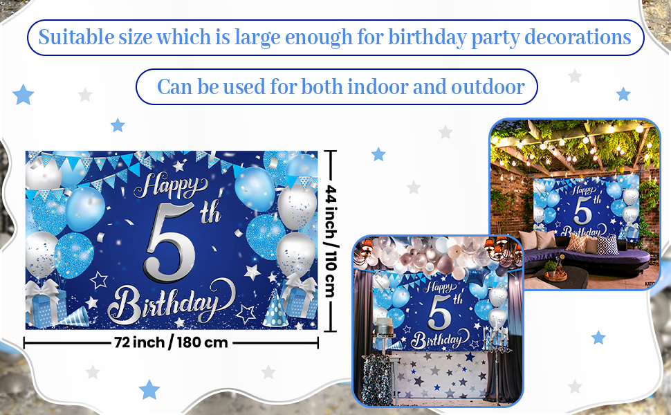 Amazon.com: KatchOn Happy 5th Birthday Banner - XtraLarge, 72x44 Inch | Blue 5th Birthday Party ...