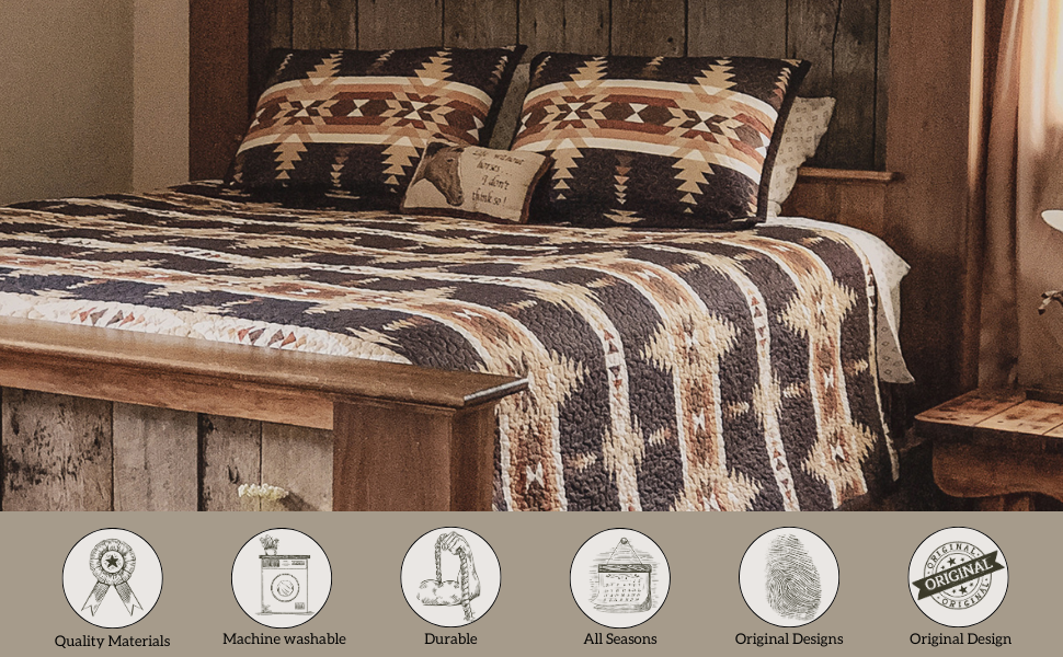 Amazon.com: Paseo Road Yosemite Western Bedding 3 Piece Quilt Set with Pillow Shams, Full Queen ...