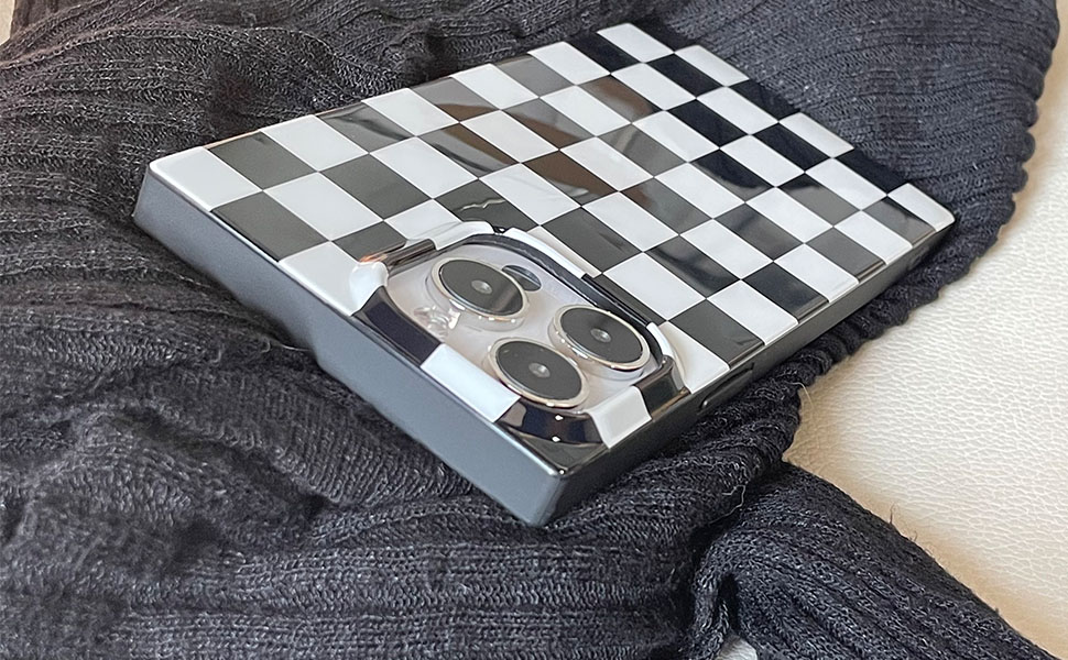 Amazon.com: Rectangle Checkered Phone Case for iPhone 14 Pro Max Black White Grids Plaid ...