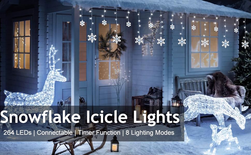 Toodour Christmas Snowflake Lights Outdoor, 17.22ft 264 LED Snowflake ...