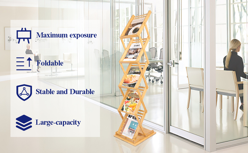 DuvinDD 5-Tier Magazine File Holder Floor Magazine Rack, Adjustable Height Office Brochure ...