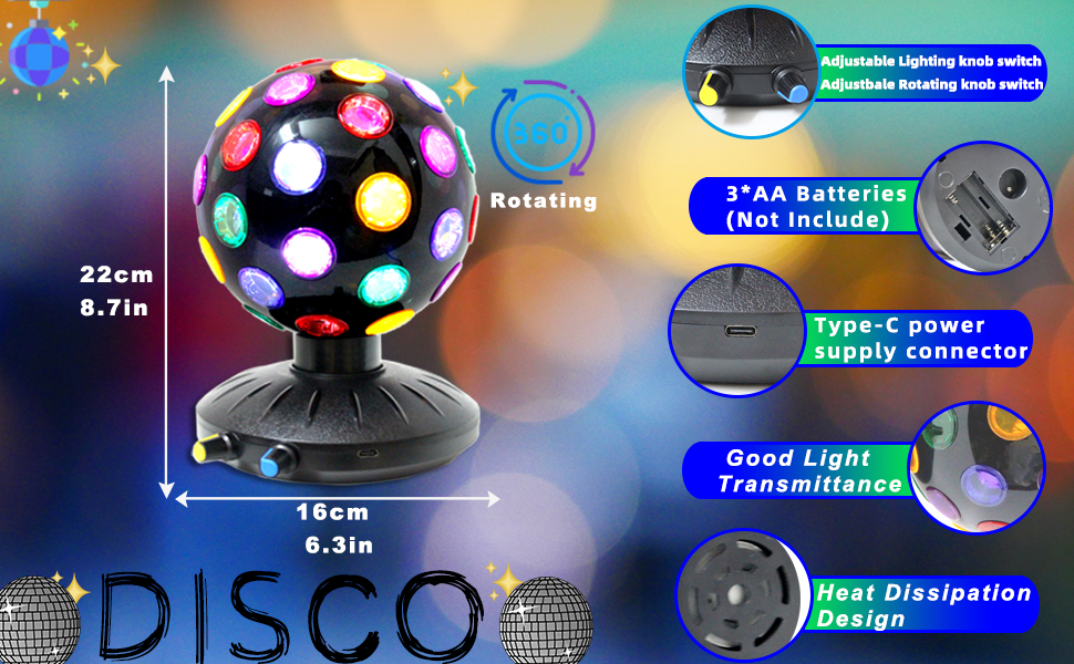 Spinning 6 Inches Disco Ball Light Adjustable Rotating Speed Light Brightness Party Lights Dj ...