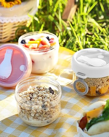 Amazon.com: KesaPlan Overnight Oats Containers with Lid and Spoon, 10oz Airtight Large Capacity ...