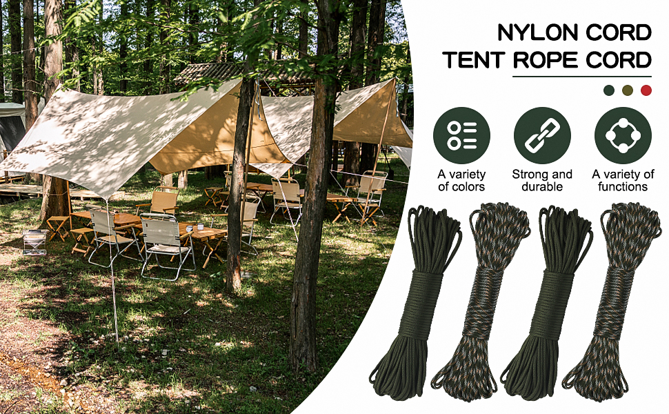 30M 550lb Paracord Rope 4mm Heavy Duty 7 Strand Nylon Cord Tent Rope Cord with 6 Plastic Buckles ...