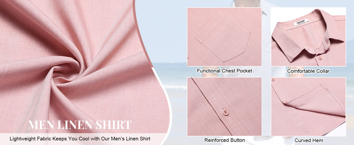 Amazon.com: COOFANDY Mens Linen Shirt Summer Beach Vacation Shirts Casual Button Down Short ...