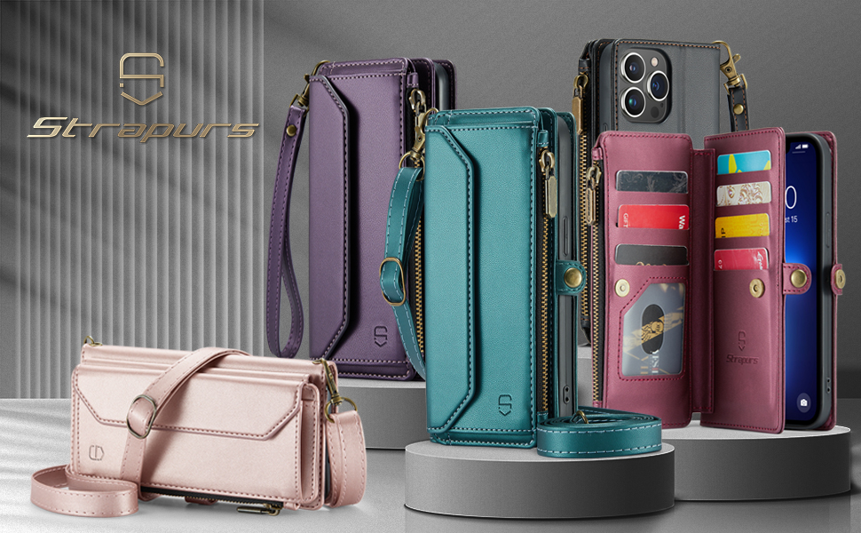 Amazon.com: Strapurs Crossbody Wallet Case Compatible with iPhone 13 Pro Max RFID Blocking 10 ...