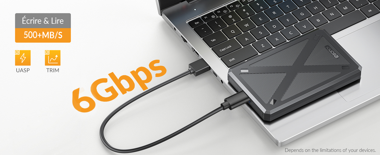 iDsonix Boîtier de Disque Dur 2,5 Pouces 6Gbps USB 3.1 vers SATA III ...
