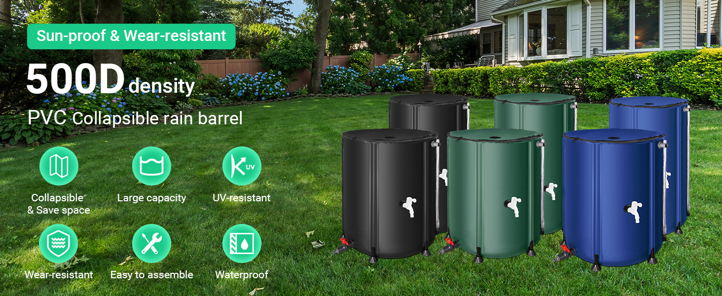 Amazon.com : FAMIROSA 50 Gallon / 200L Rain Barrel, Collapsible Rain ...