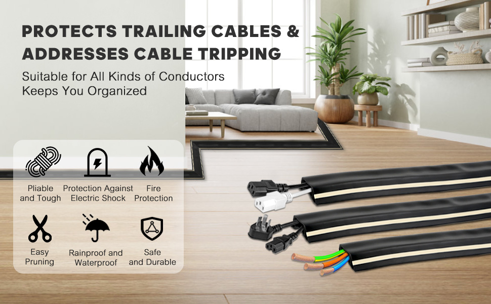 Amazon.com: 10ft Large Black Floor Cord Cover, Self-2" (W) x 0.6"(H ...