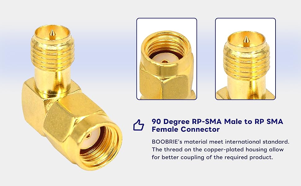Boobrie 90 Degree RP-SMA Coaxial Connector RP-SMA Male to RP-SMA Female Adapter Right Angle ...