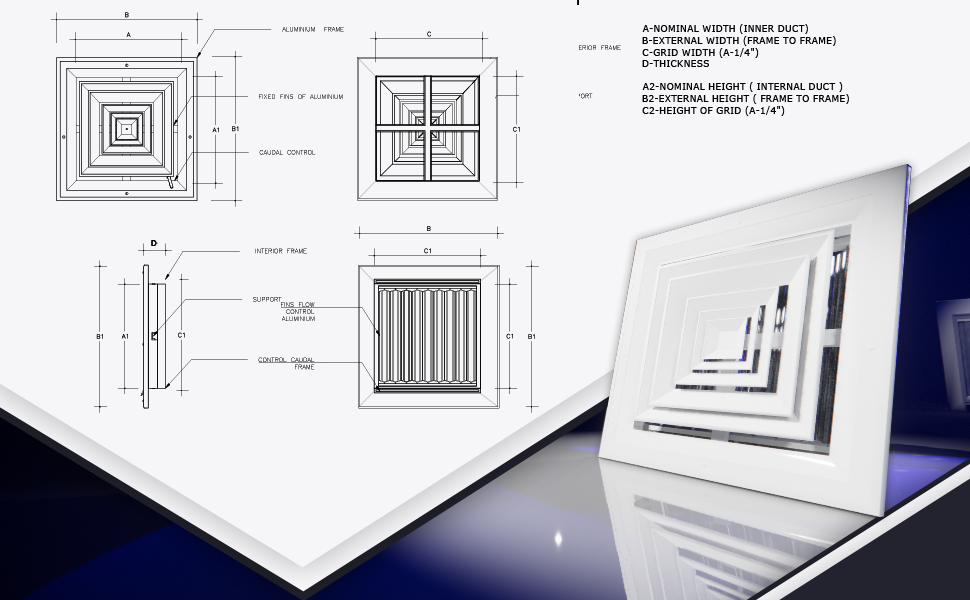 MAIER INTERNACIONAL - Air Vent Cover HVAC 10x10 Inches | 4-Way Supply Grille, Aluminum Square ...