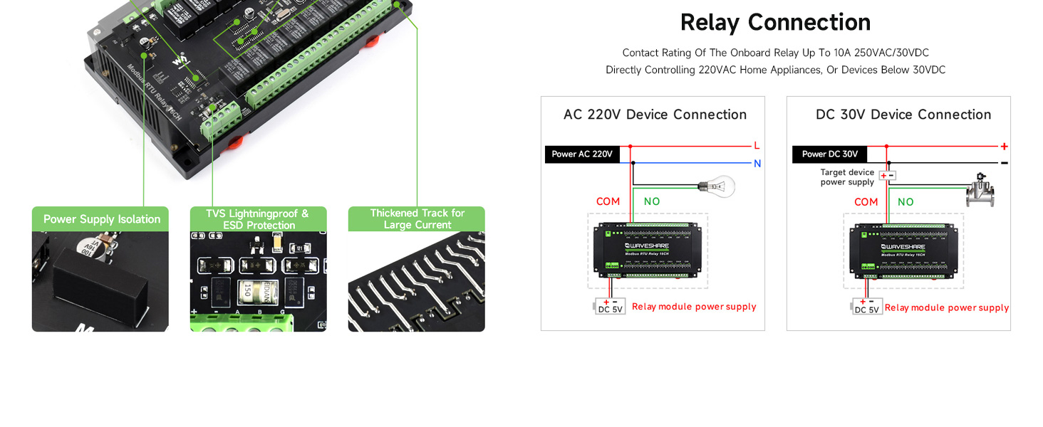 Amazon.com: Waveshare Modbus RTU 16-Ch Relay Module, RS485 Interface, with Multiple Isolation ...