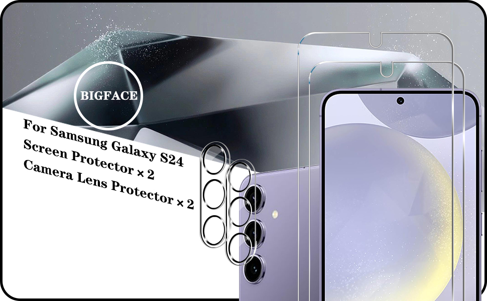 Amazon.com: BIGFACE Galaxy S24 Tempered Glass Screen Protector + Camera Lens Protector [ 2 + 2 ...