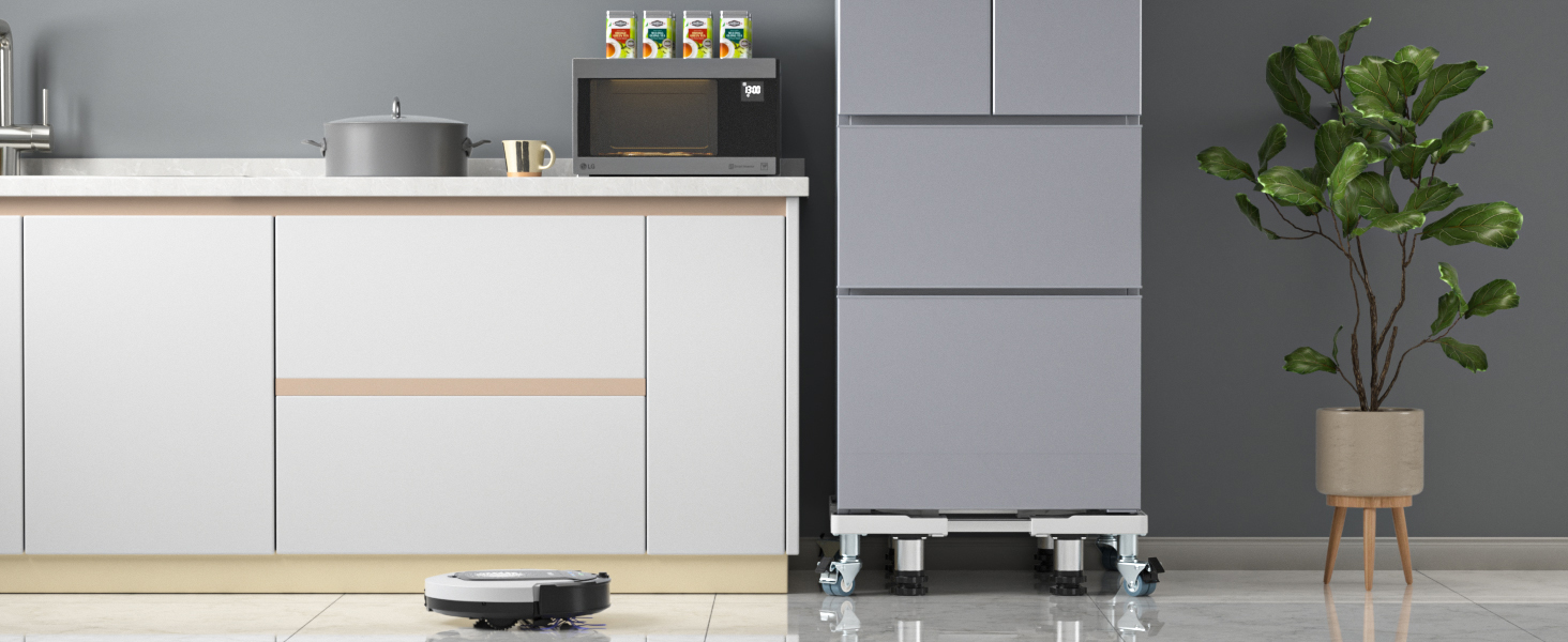 Amazon.co.jp: DEWEL 冷蔵庫 台 かさ上げ台 洗濯機台 8輪4ステンレス鋼足 8本鋼管 360度回転 置き台 防水パン 53.5～71cm 長さ調節可能 14∼16cm 高さ ...