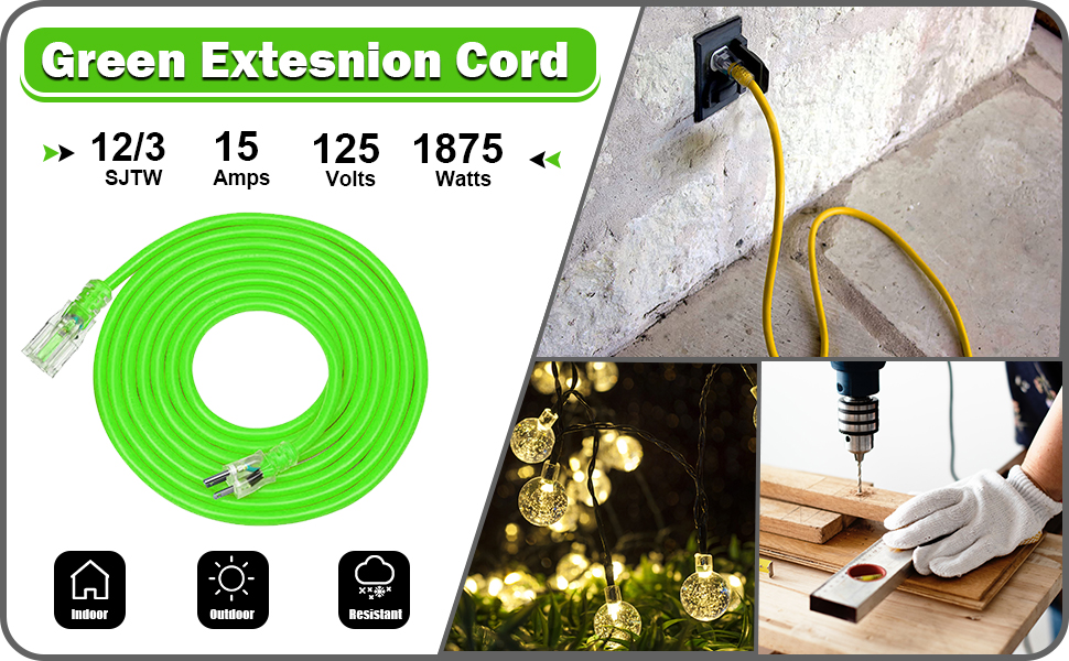 Amazon.com: EP 25 Ft Lighted Outdoor Extension Cord - 12/3 SJTW Heavy ...